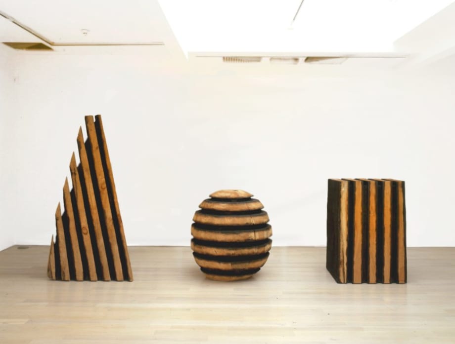 David Nash | Incised Pyramid, Sphere, Cube, 2000