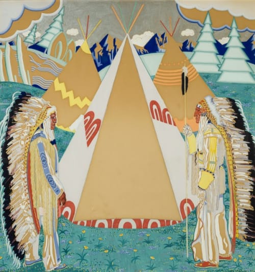 Winold Reiss | Bob Riding Horse and Chief Shot Both Sides [Center Panel ...