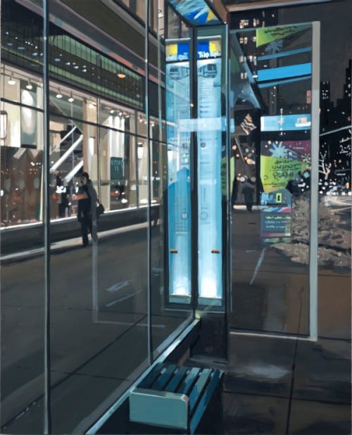 Richard Estes | Bus Stop at Lincoln Center, 2013 | Art Basel